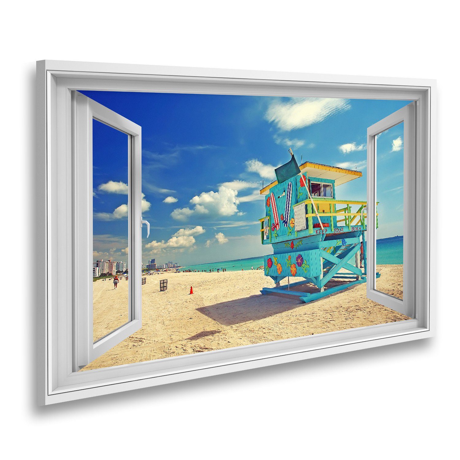 islandburner Leinwandbild Fensterblick Südstrand in Miami Florida Sagenhafter Effekt Wandbild Le