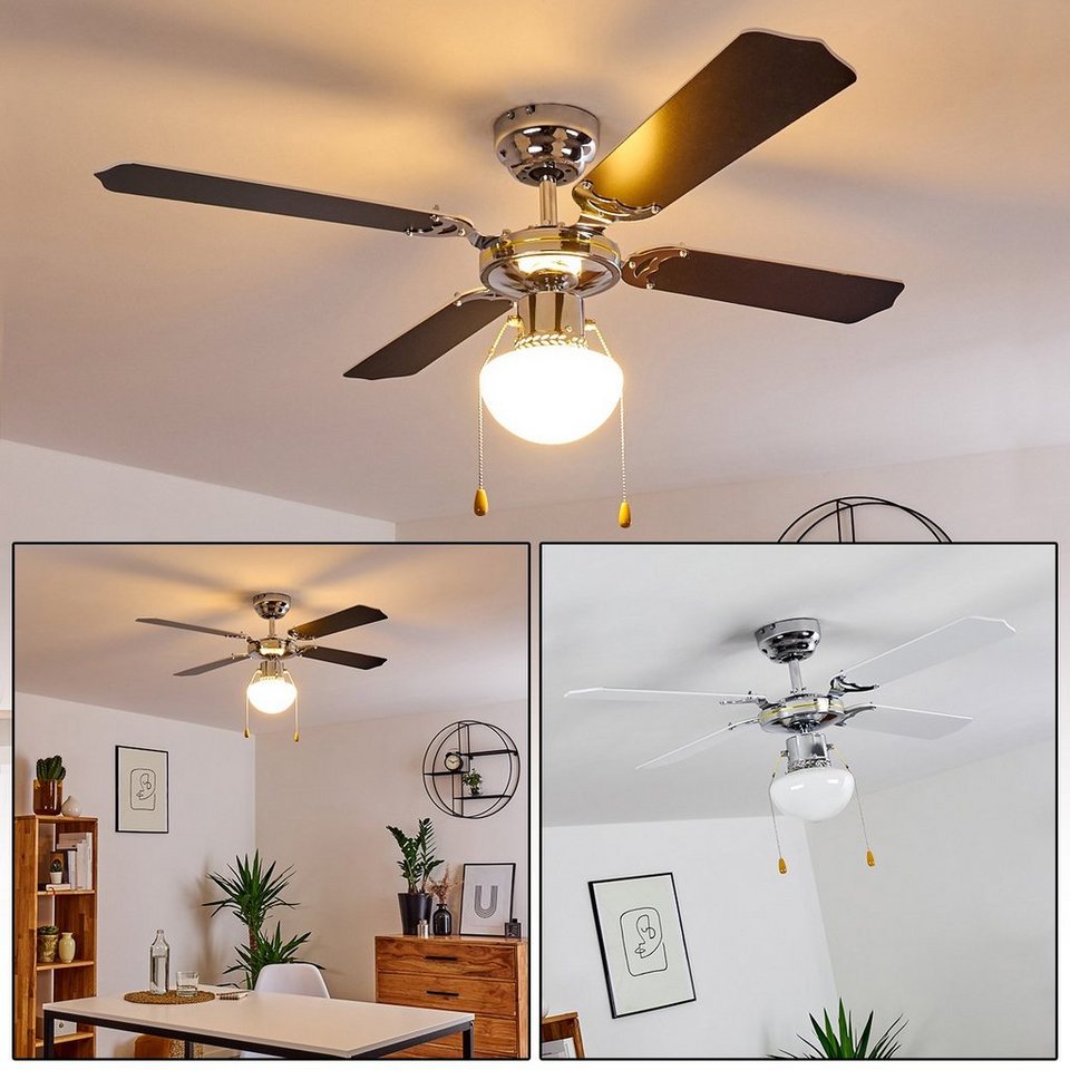 Hofstein Deckenventilator Wohn Schlaf Zimmer Lampen Zugschnur Decken