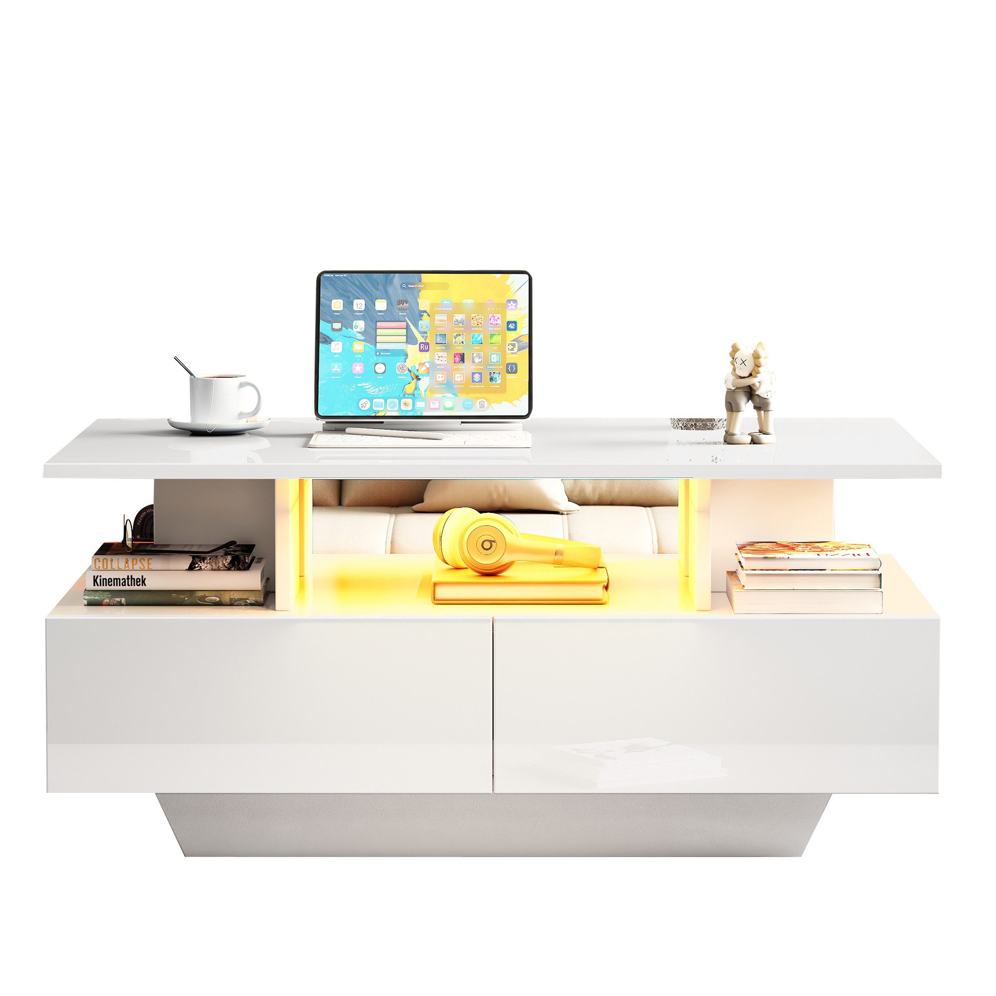 Klam Home Couchtisch Modernes Hochglanz Couchtisch Mit Led Beleuchtung