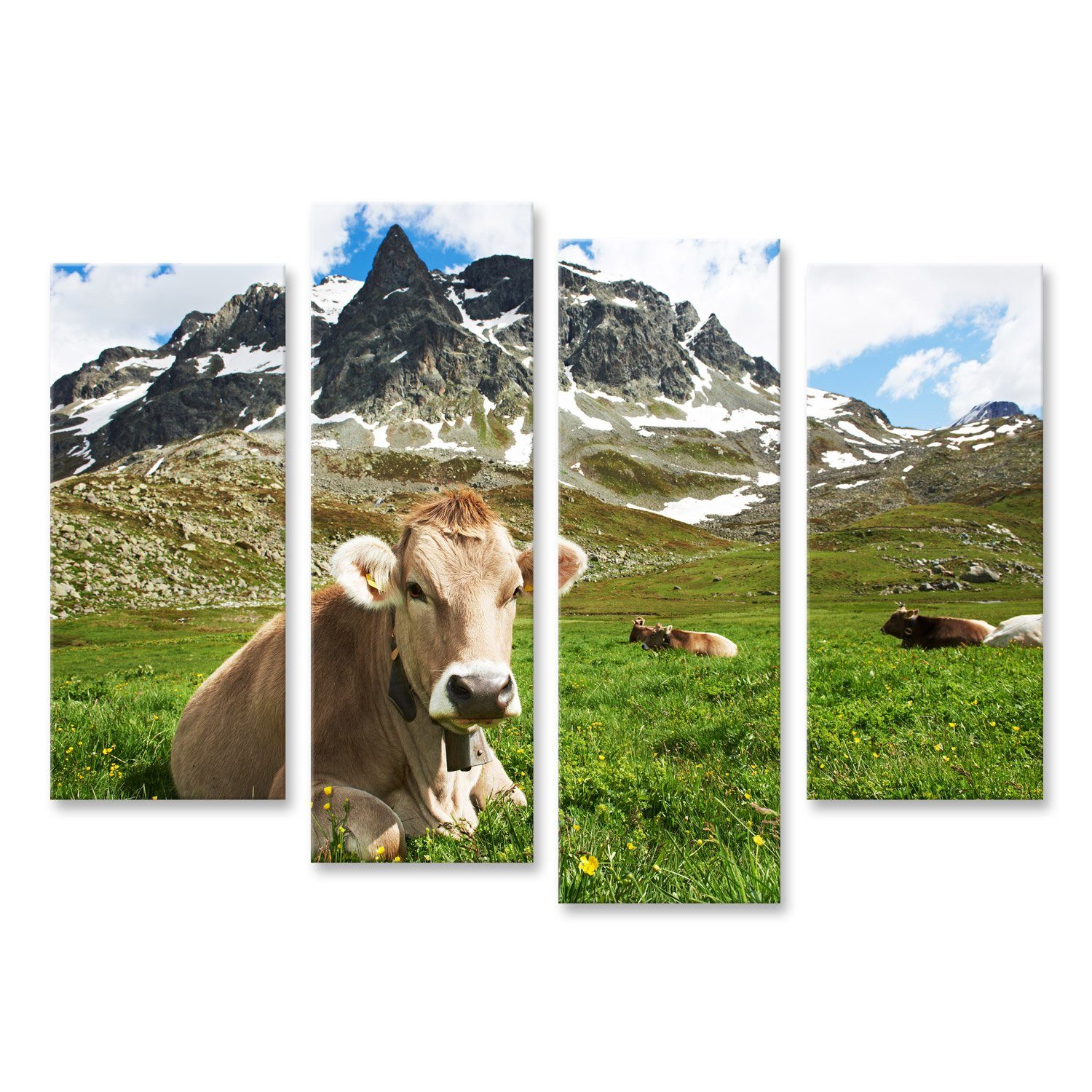 islandburner Leinwandbild Bild auf Leinwand Braune Kuh Grünes Gras Weide Milch Weiden Schweiz Al