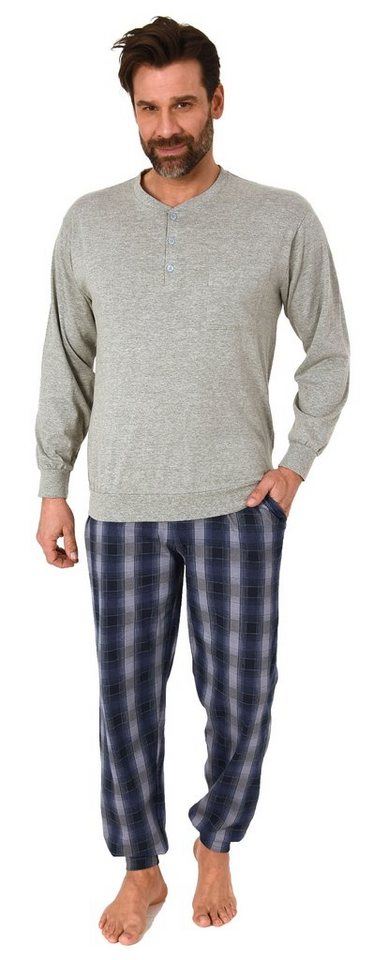 Normann Pyjama Herren Schlafanzug Mit Bündchen Karo Jersey Hose Auch