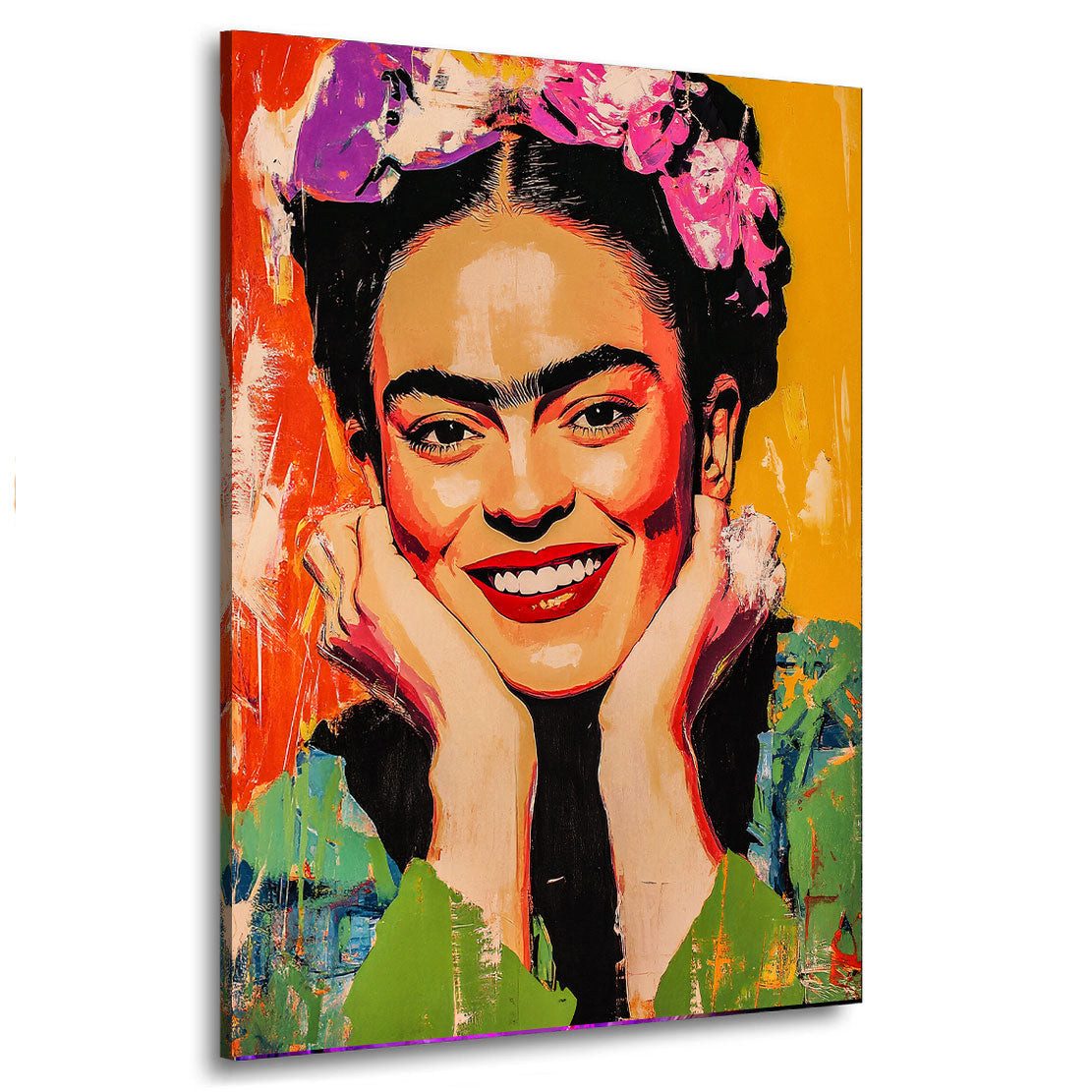 Artedinoi Leinwandbild Frida Im Porträt Mit Blumen Und Lächelnd