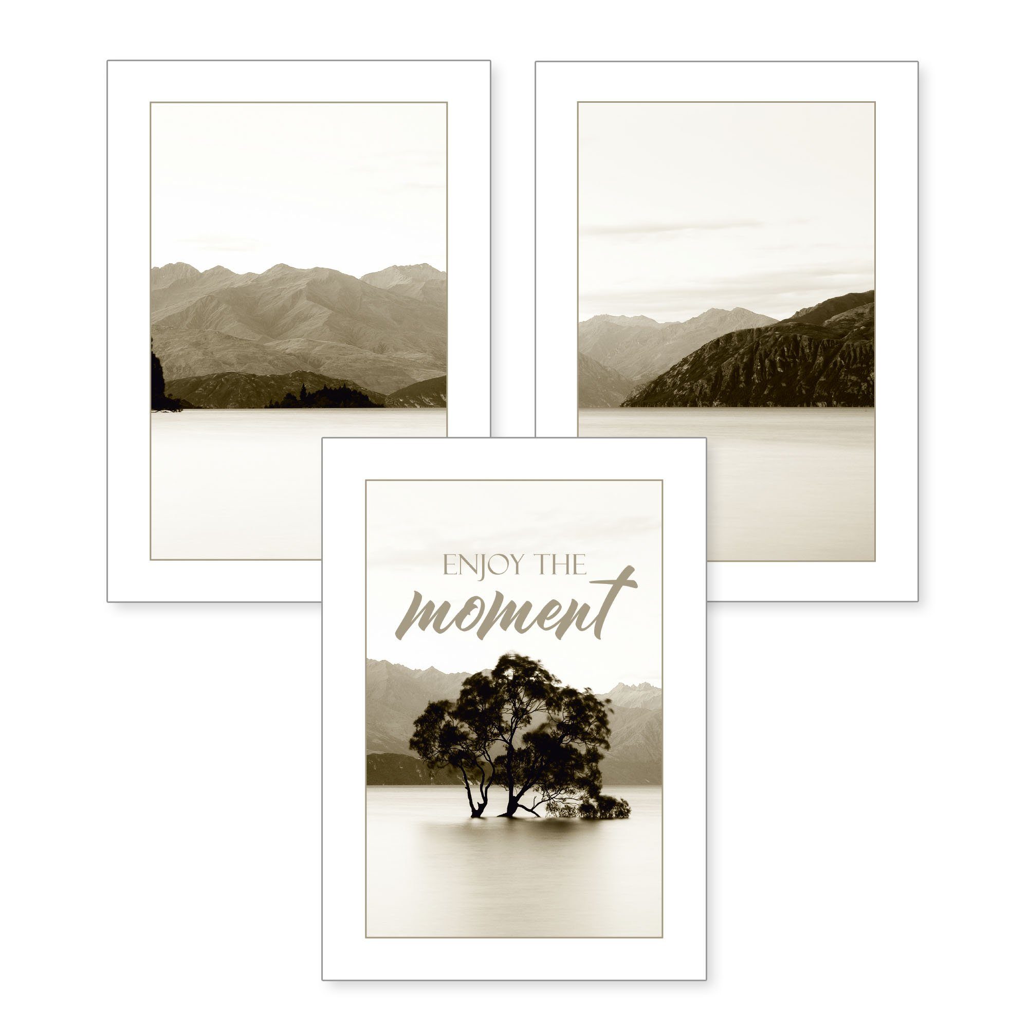 Kreative Feder Poster Landschaft Natur Text Schrift Baum See Set