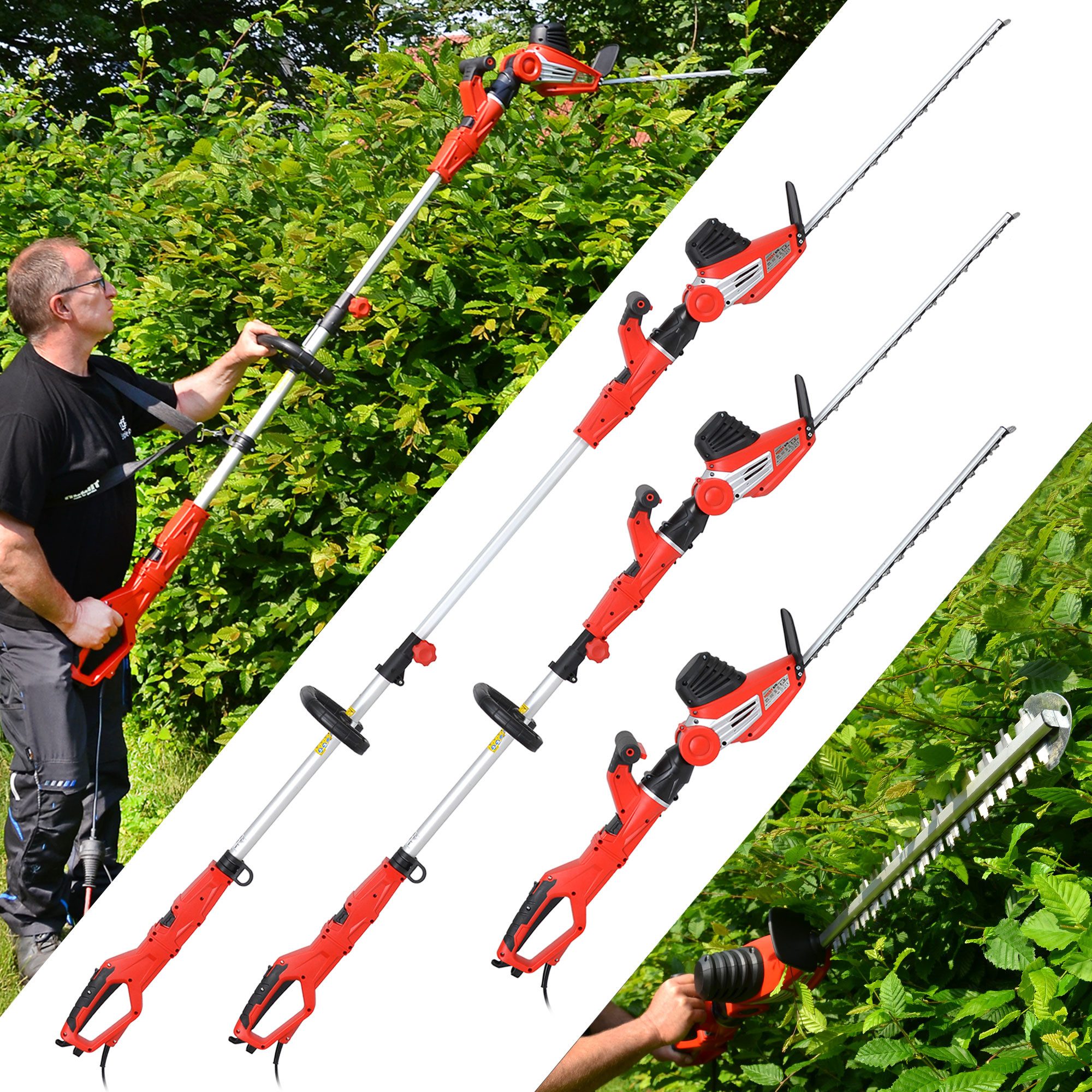 Hecht Teleskop-Heckenschere Elektro 675 mit 51cm Schnittlänge 750W, bis 4 m Arbeitshöhe, 28 mm ...