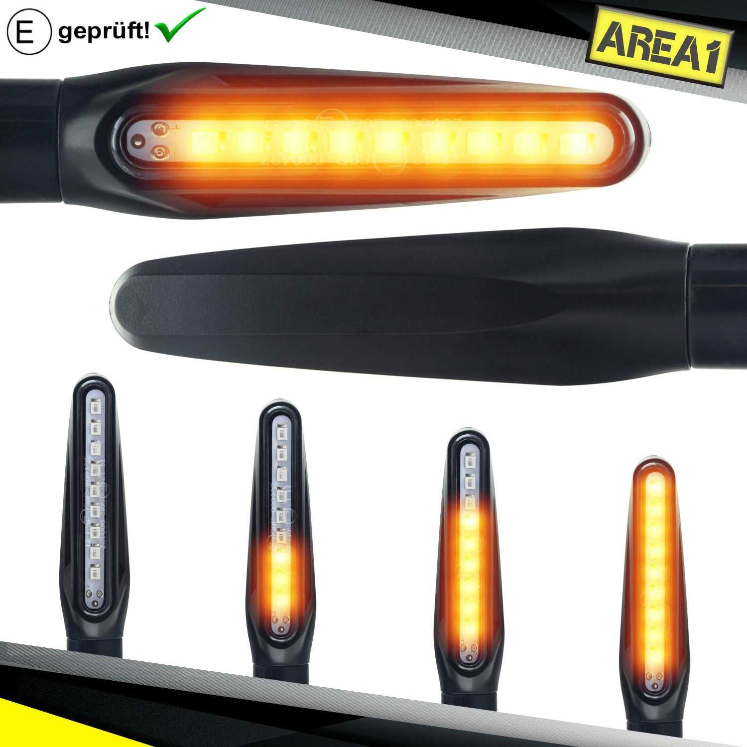 Area1 Blinker Motorrad LED Blinker E-geprüft Set (2 Stück) M10 mit ...