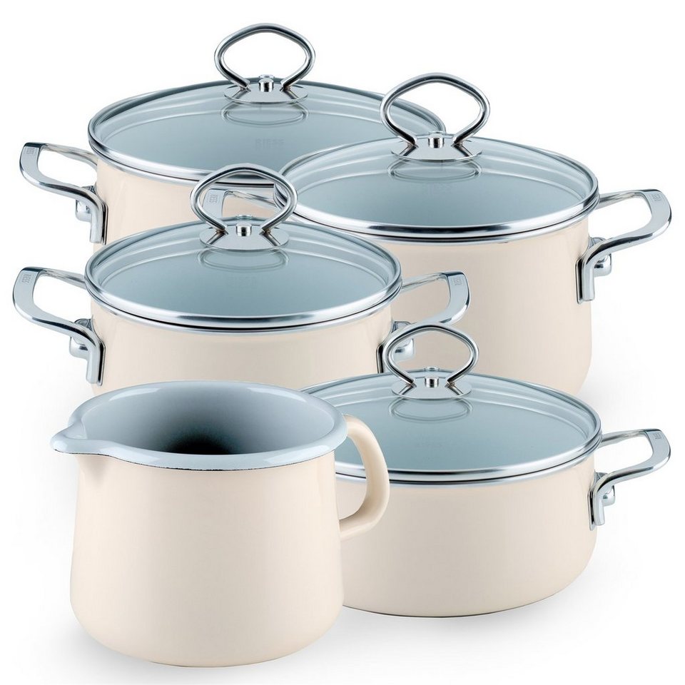 Riess Topf Set Topfset Familienset 5 Teilig Avorio Emaille 5 Tlg