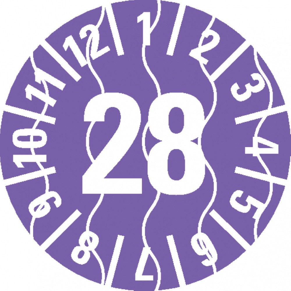 Dreifke Hinweisschild Prüfplakette 28, violett, Sicherheitsfolie, selbstklebend, Ø 15mm, 60