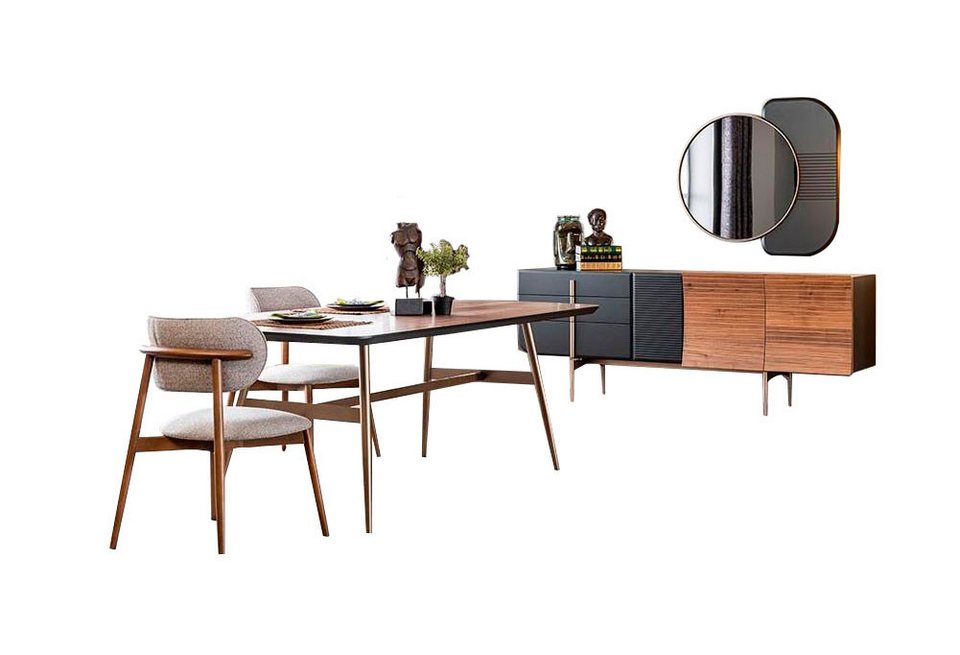 Jvmoebel Essgruppe Gruppe Esszimmer Esstisch Stühle Sideboard 8tlg Holz