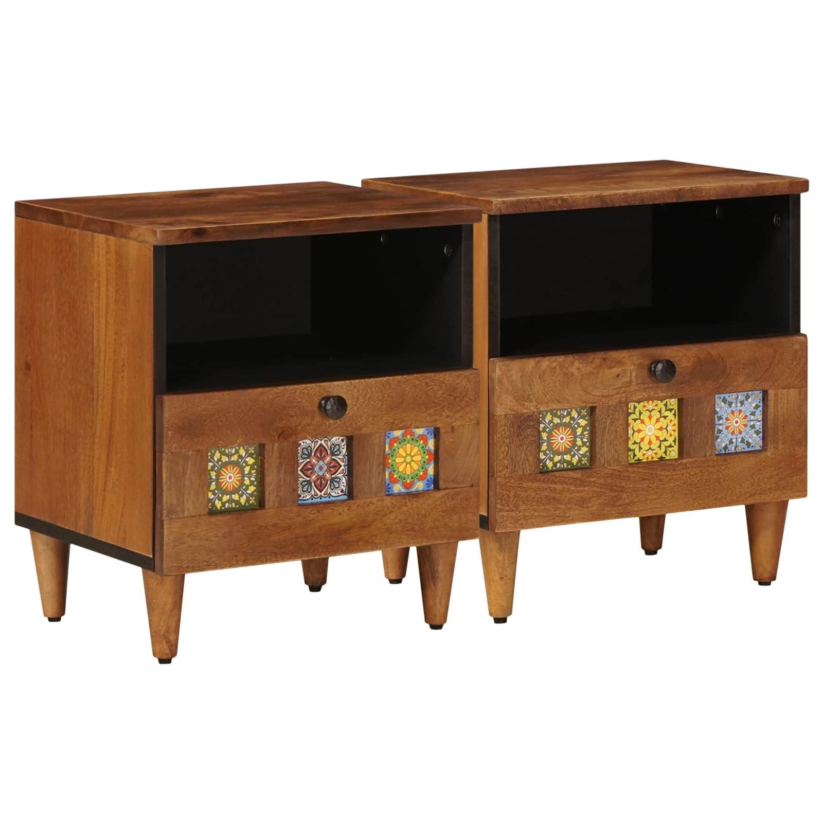 vidaXL Nachttisch Nachttisch 2 pcs Braun 40 x 33 x 46 cm Massivholz (2-St)