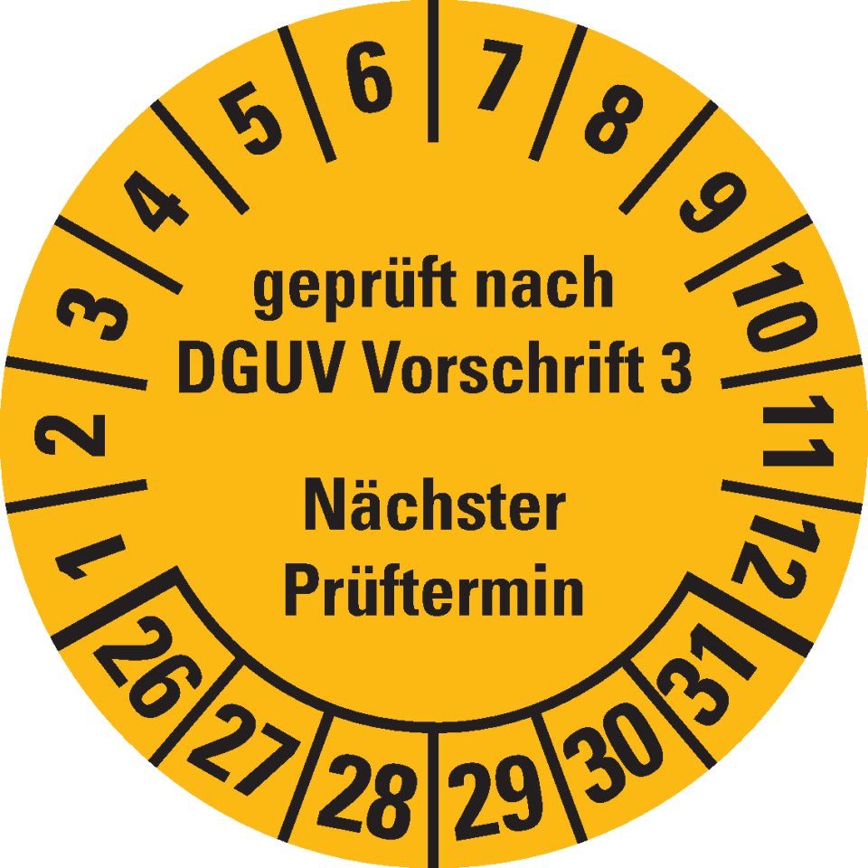 König Werbeanlagen Hinweisschild Prüfplak. gepr. DGUV Vorschrift 3,26-31,gelb,Folie,ablösbar ...
