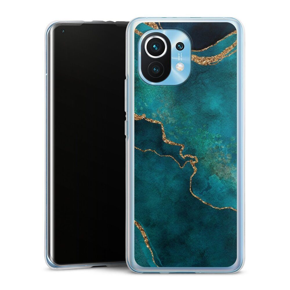 Deindesign Handyhülle Glitzer Look Marmor Kunst Gemstone Glamour Teal