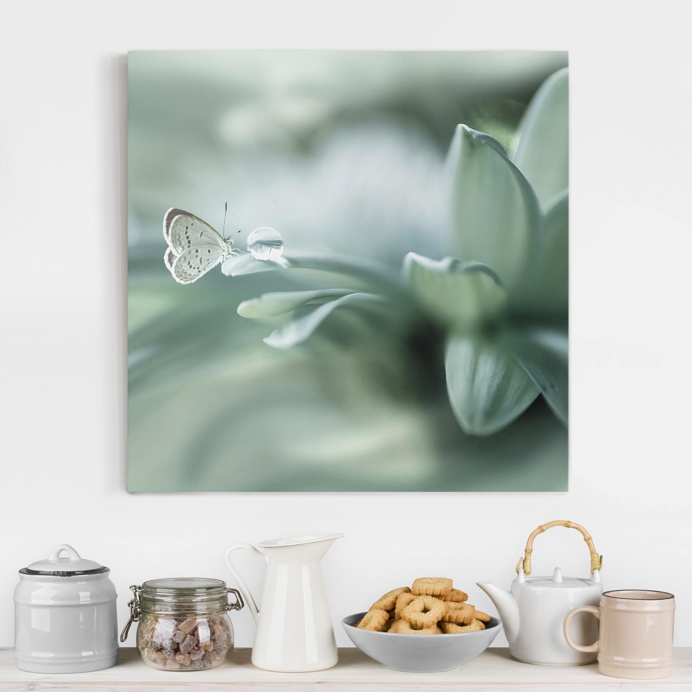 Bilderdepot24 Leinwandbild Blumen Modern Natur Schmetterling pastell Bild auf Leinwand Groß XXL ...