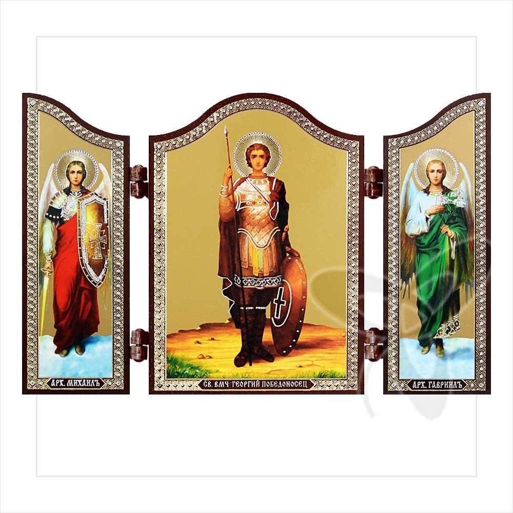 NKlaus Holzbild 1430 Heiliger Georg Drachentöter Christliche Ikone, Triptychon