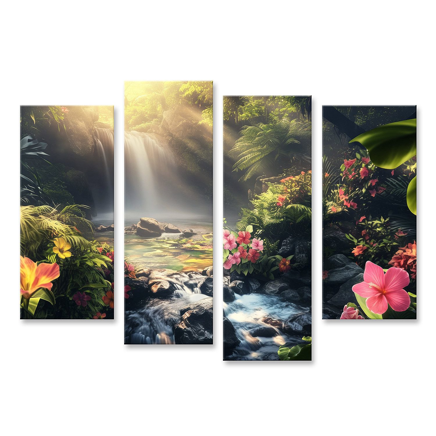 islandburner Leinwandbild, Idyllischer Wasserfall im tropischen Dschungel, Format inkl. Abstand ...