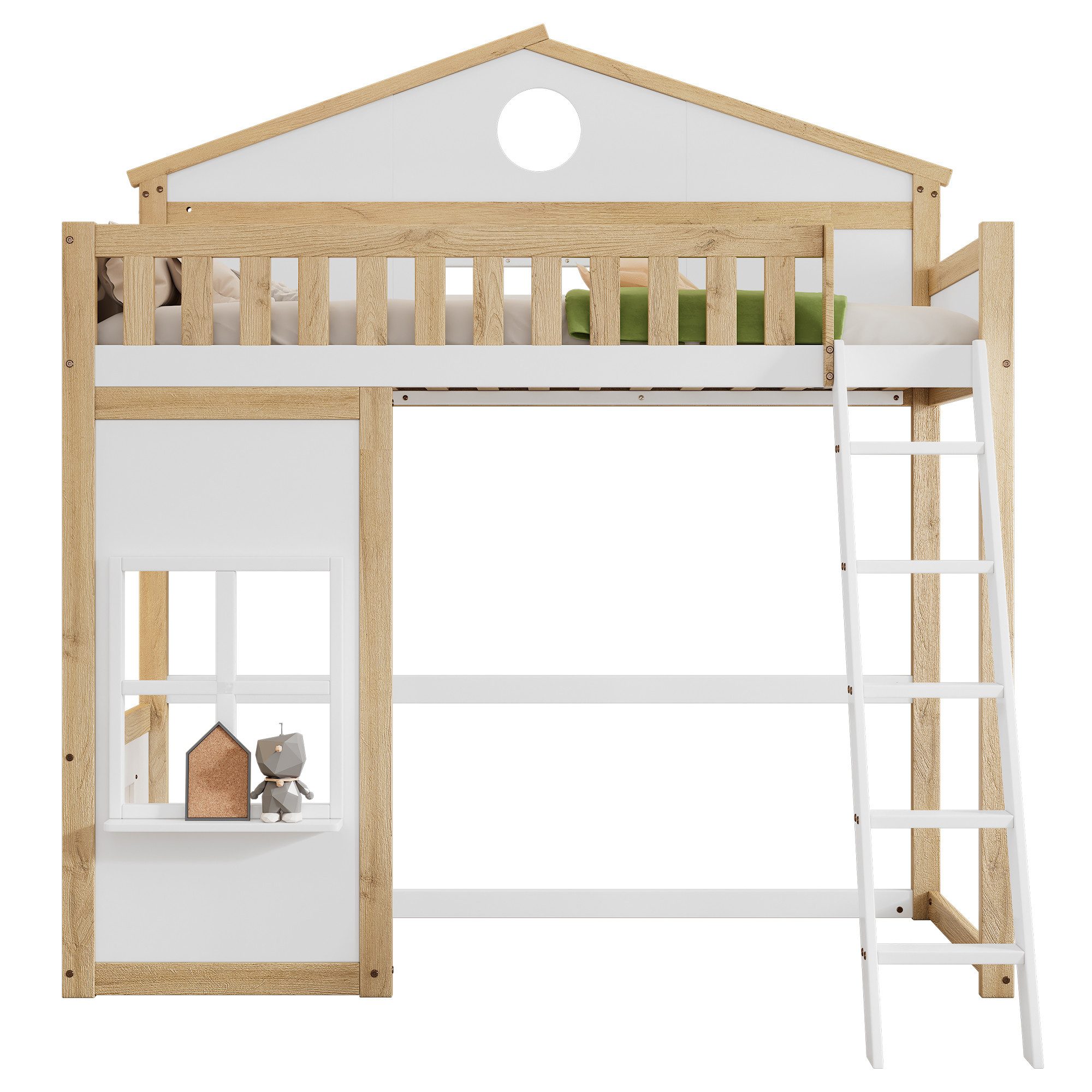 Okwish Kinderbett Holzbett Hochbett Hausbett Einzelbett Jugendbett