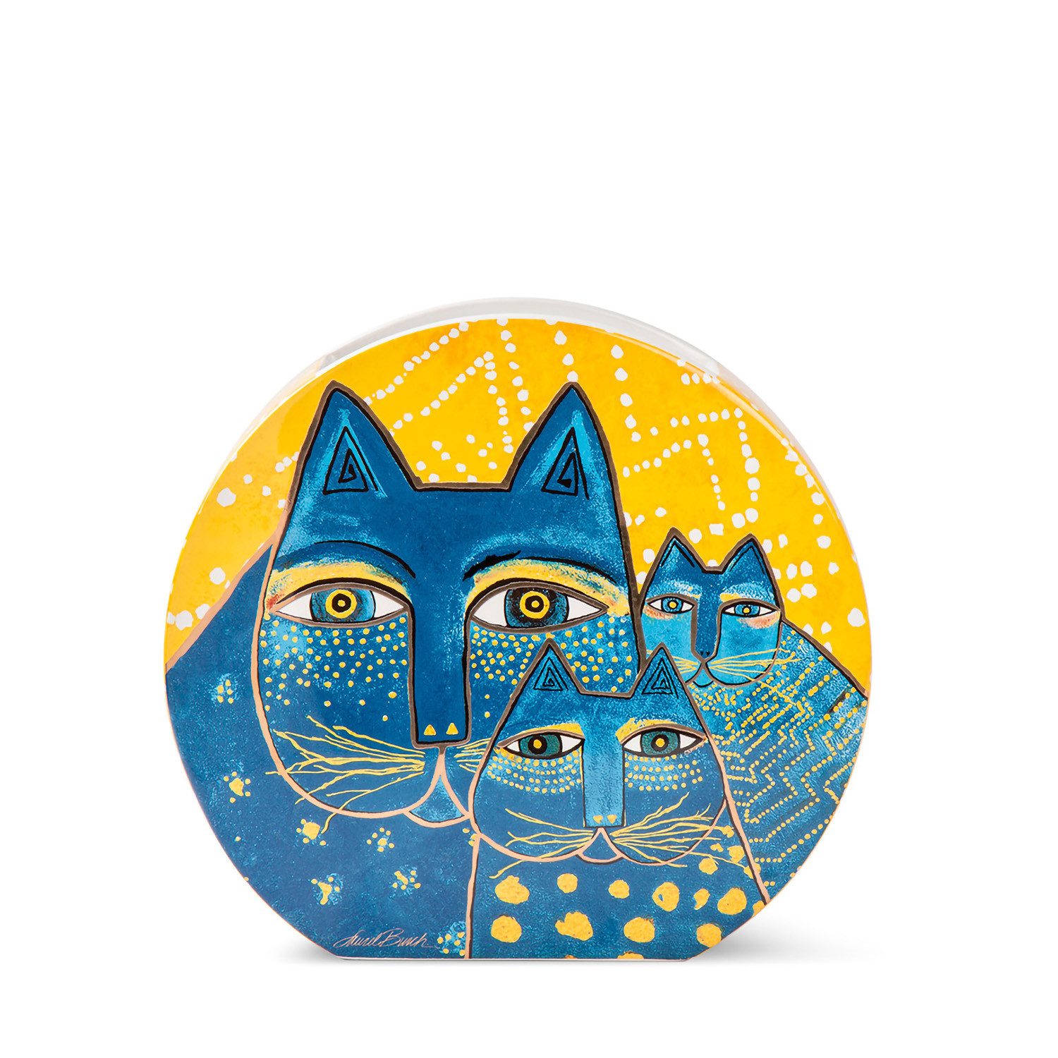 Gilde Dekovase Gilde Vase Fantastic Felines Keramik Blau Gelb H
