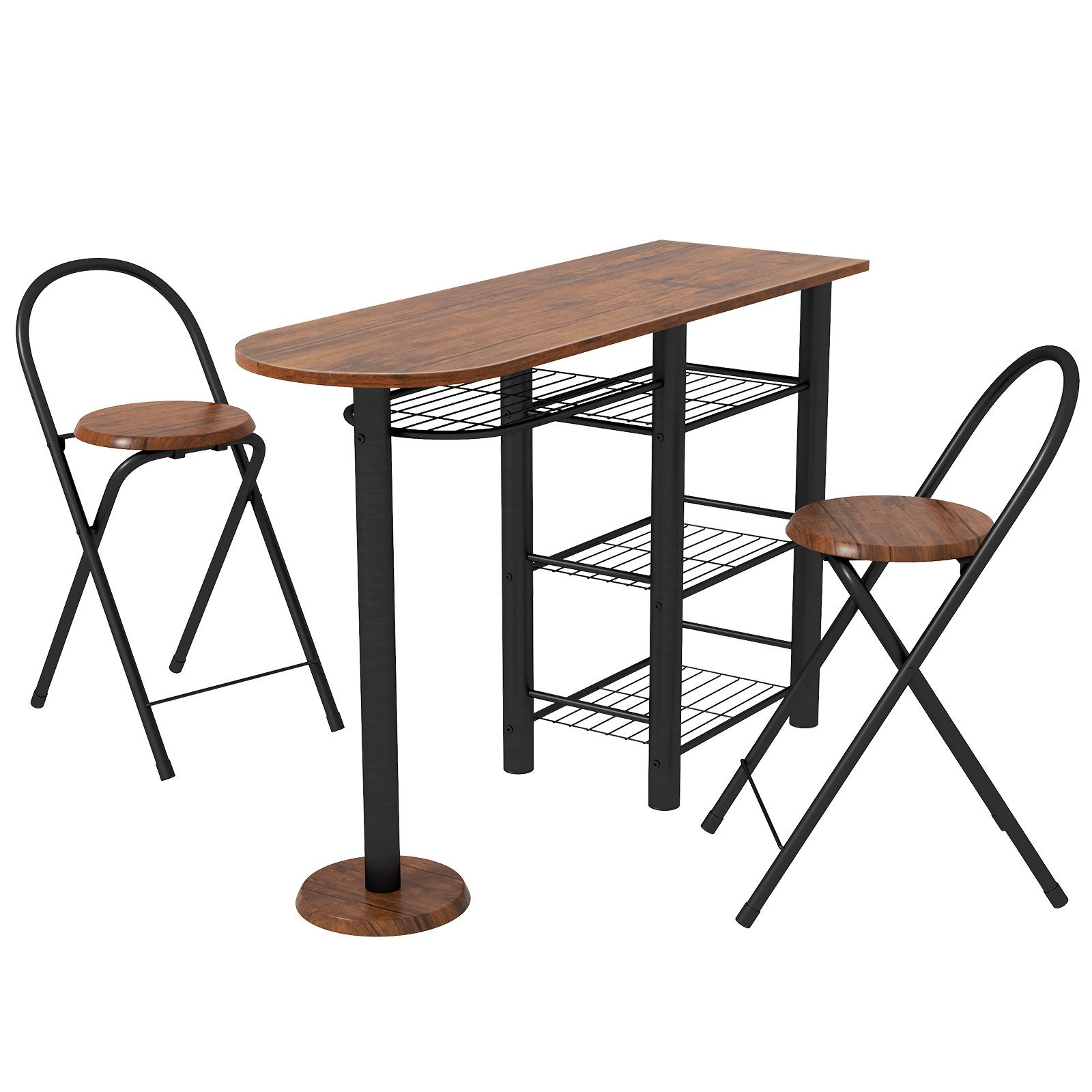 COSTWAY Bartisch (3-St), mit 2 Barhocker und 4-stufigem Regal, für 2 Personen, Bartheke, Tresentisch