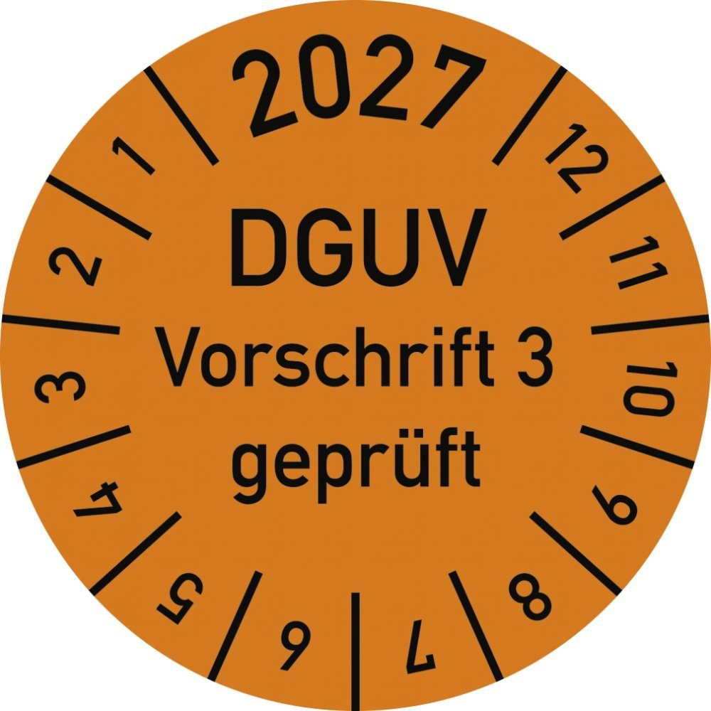 Dreifke Hinweisschild Prüfplakette 2027 DGUV Vorschrift 3 geprüft, Folie, Ø 30 mm, 10 Stück