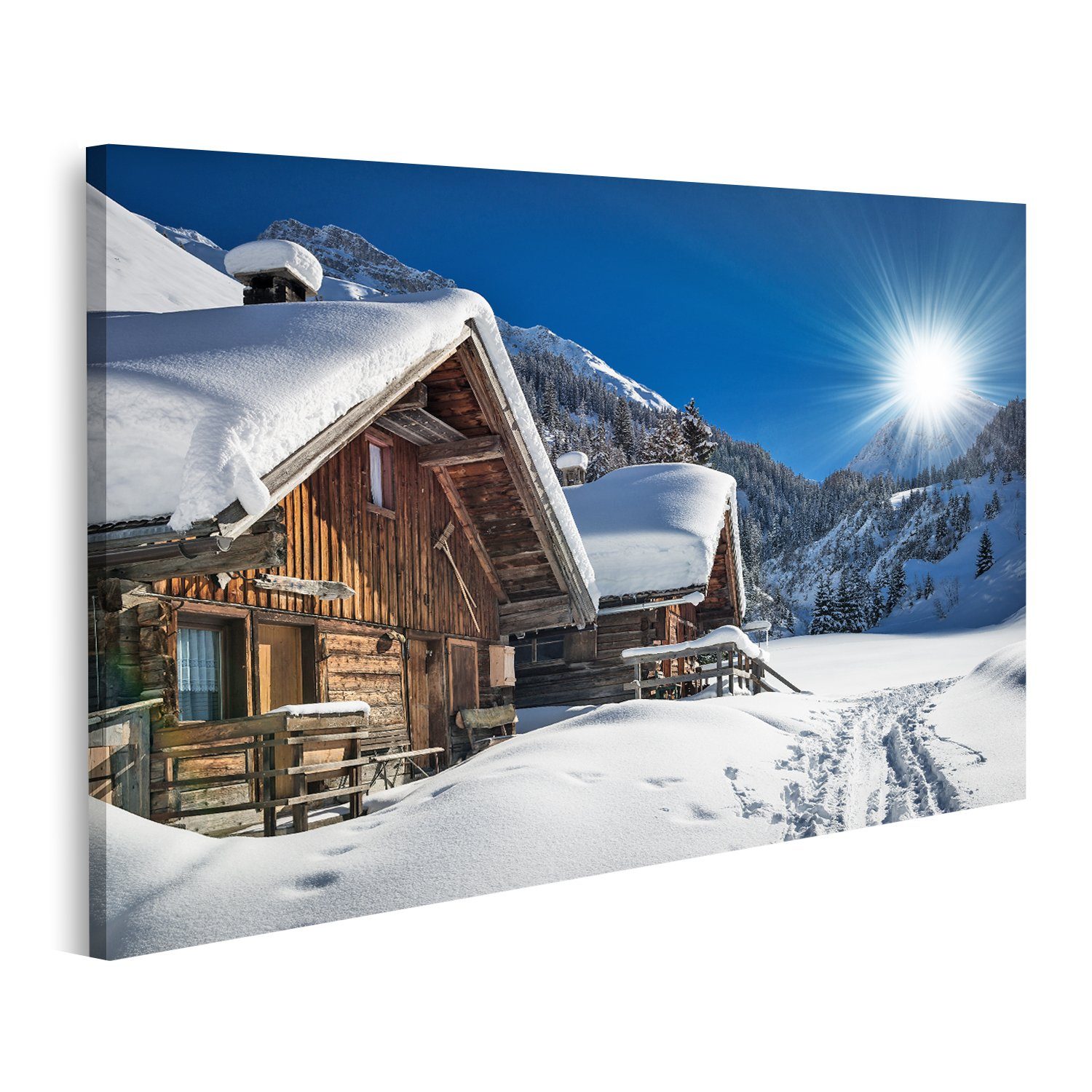 islandburner Leinwandbild Bild auf Leinwand Winter-Ski-Chalet und Hütte in Schneeberg Wandbild P