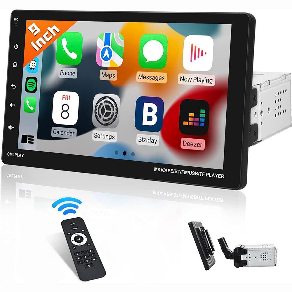 Hikity 9" 1Din Touchscreen Abnehmbarer Bildschirm MP5 Player Carplay Android Autoradio (Mirror ...
