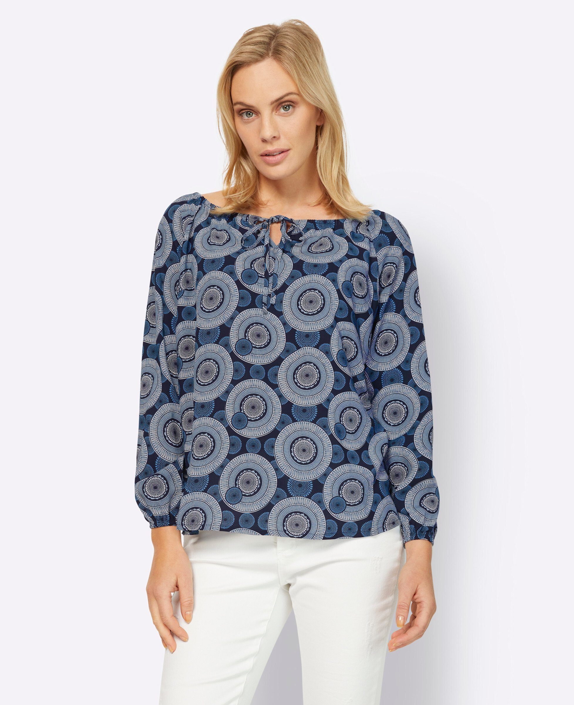 Heine Klassische Bluse Druckbluse Mit Gummizug An Ausschnitt Und Ärmelsaum
