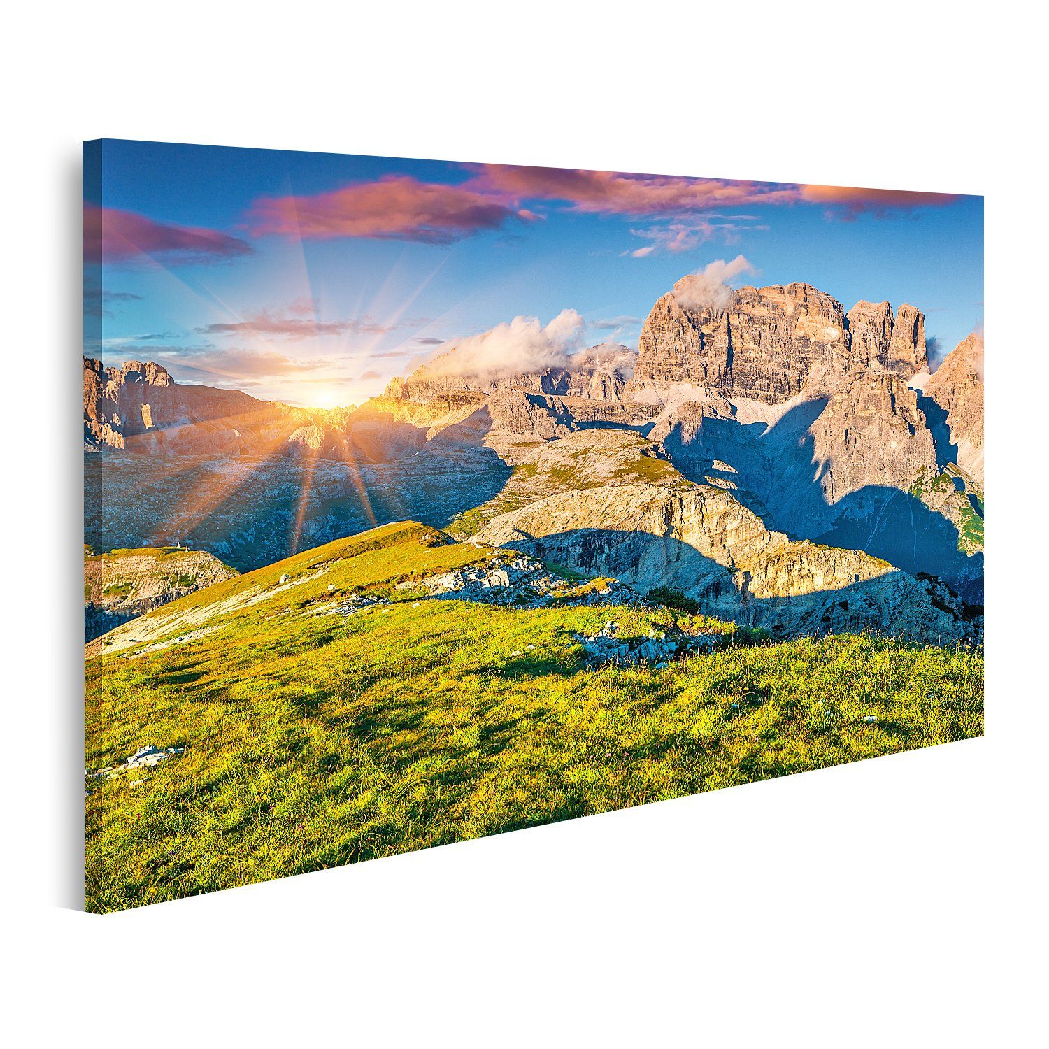 islandburner Leinwandbild Bild auf Leinwand Bunter Sommer-Sonnenuntergang auf dem Paternkofel im