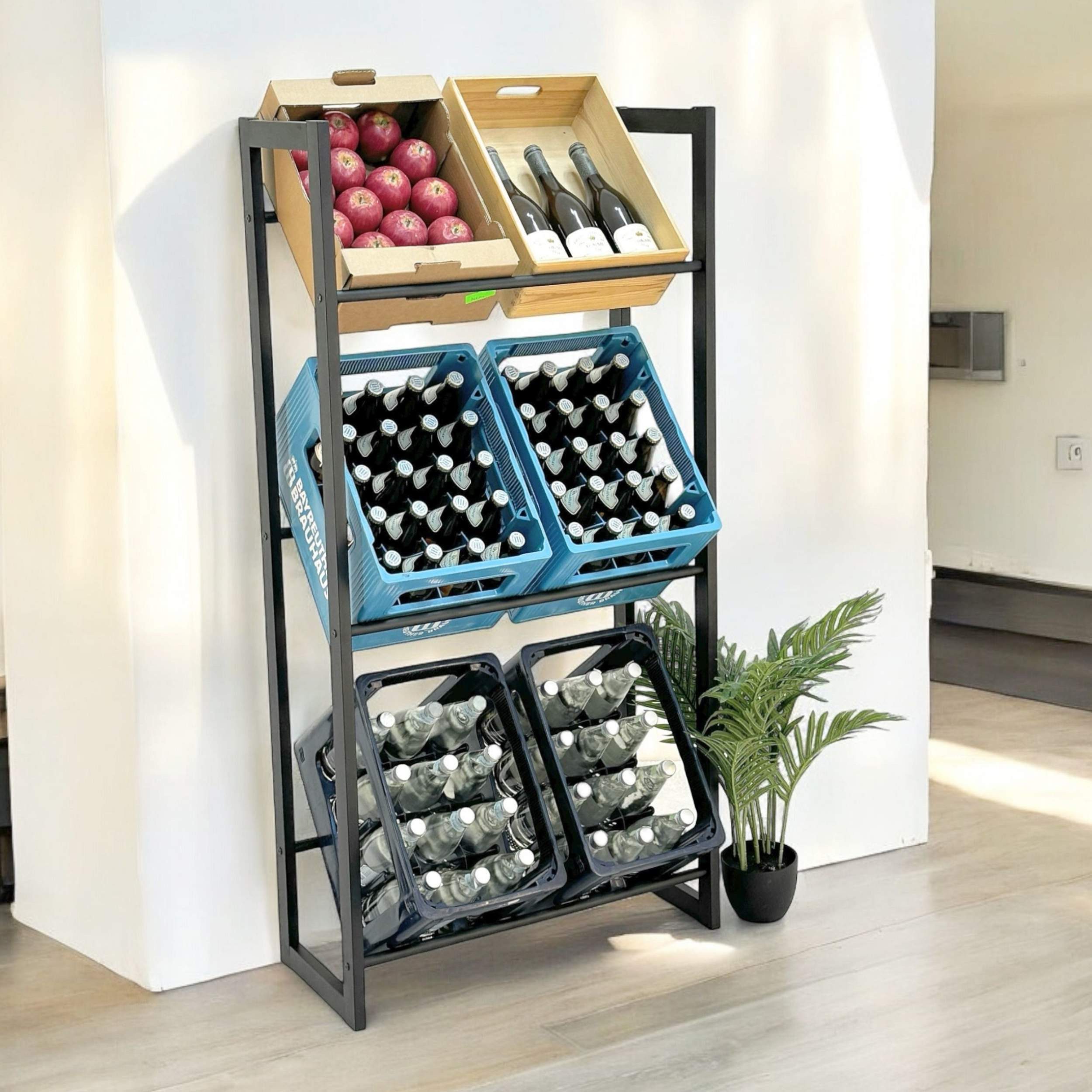 DanDiBo Standregal Getränkekistenregal 6 Kisten Schwarz Metall Stehend 96563 71 cm, 3 Etagen ...