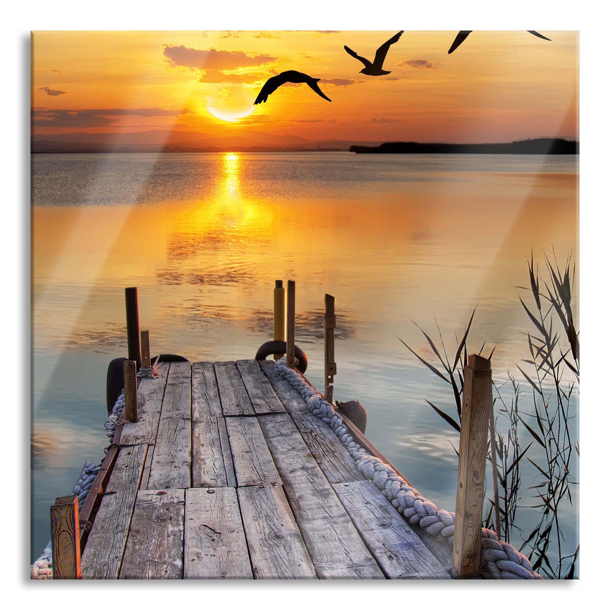 Pixxprint Glasbild Steg bei Sonnenuntergang, Steg bei Sonnenuntergang (1 St), Glasbild aus ...