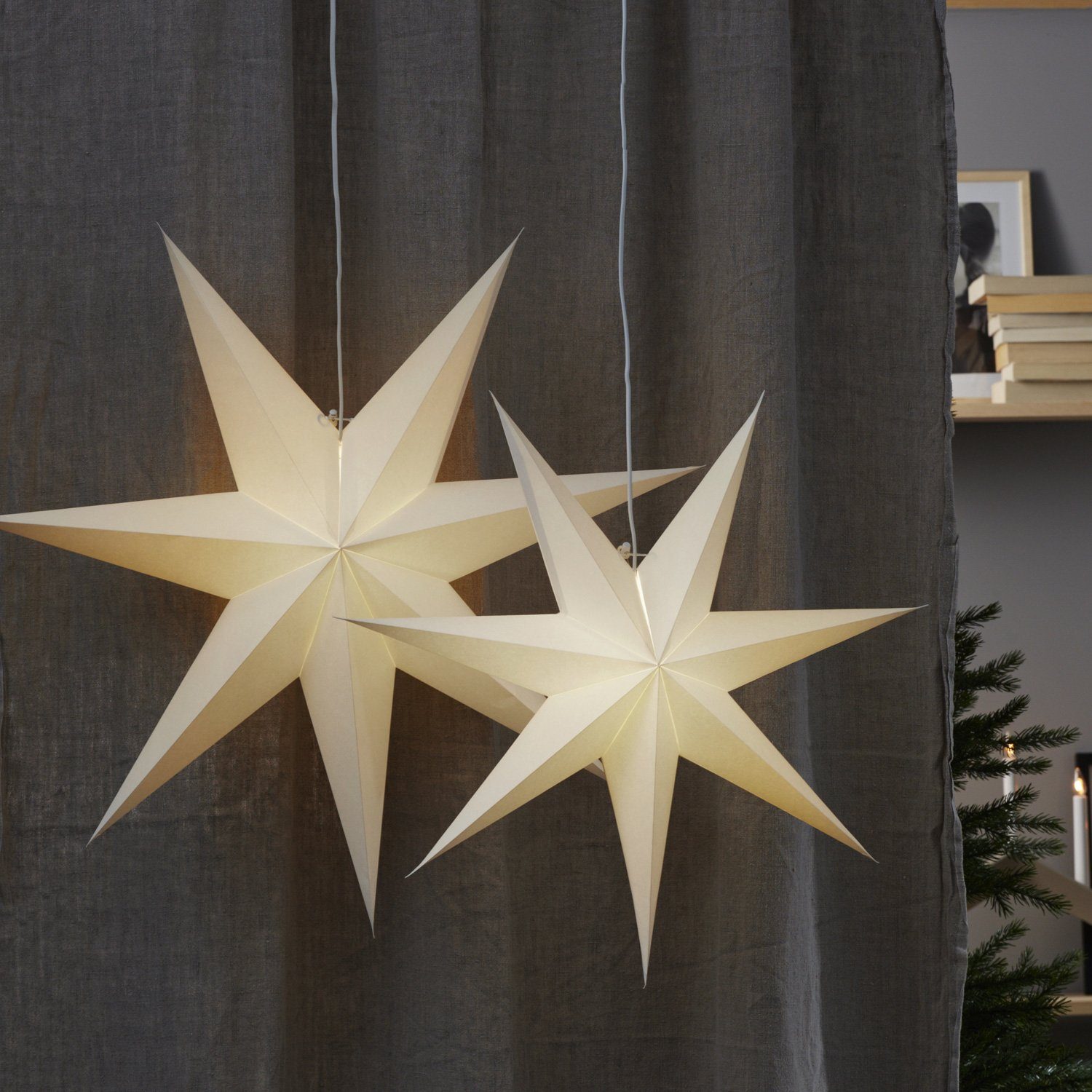 STAR TRADING LED Stern Papierstern Weihnachtsstern Leuchtstern hängend 7-zackig D: 75cm weiß ...