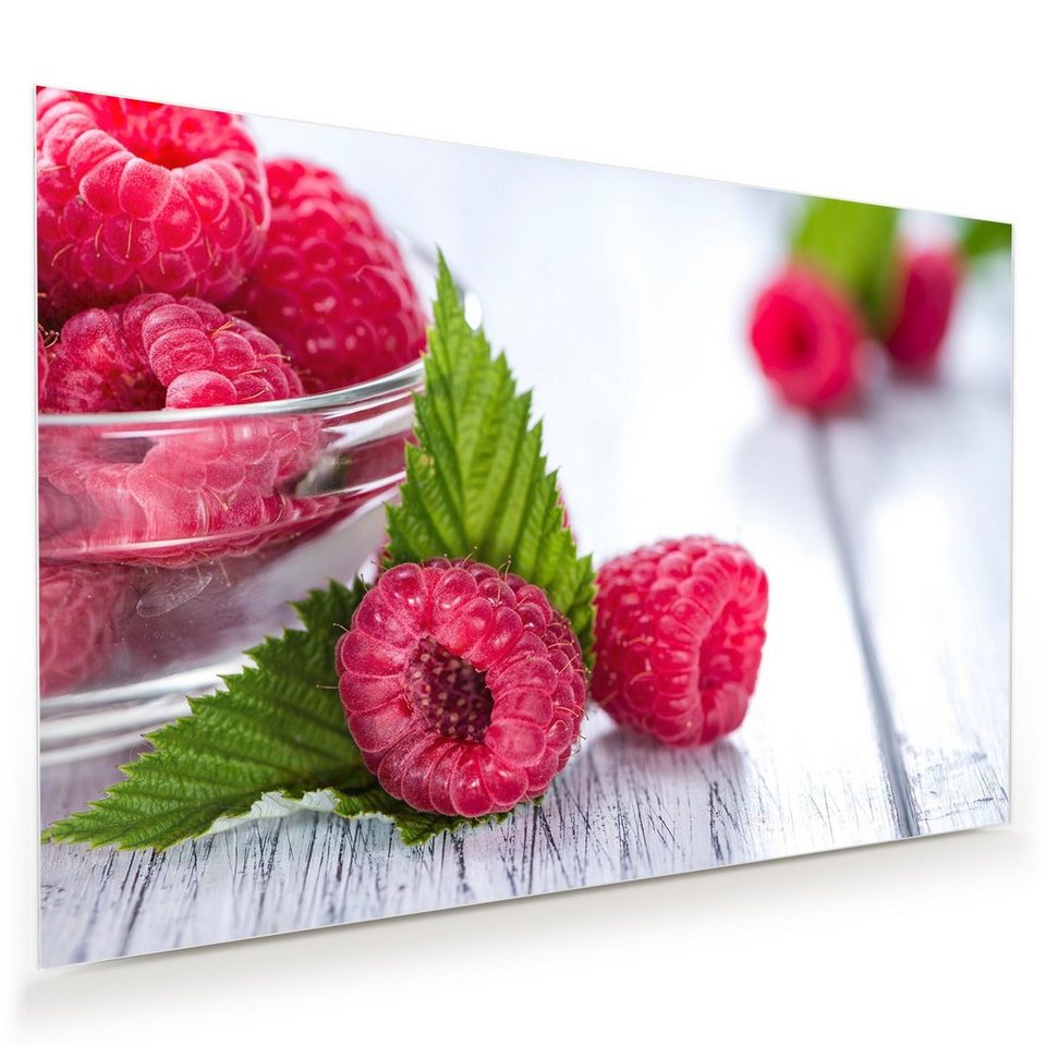 Primedeco Glasbild Wandbild Himbeeren Mit Blatt Mit Aufhängung Früchte