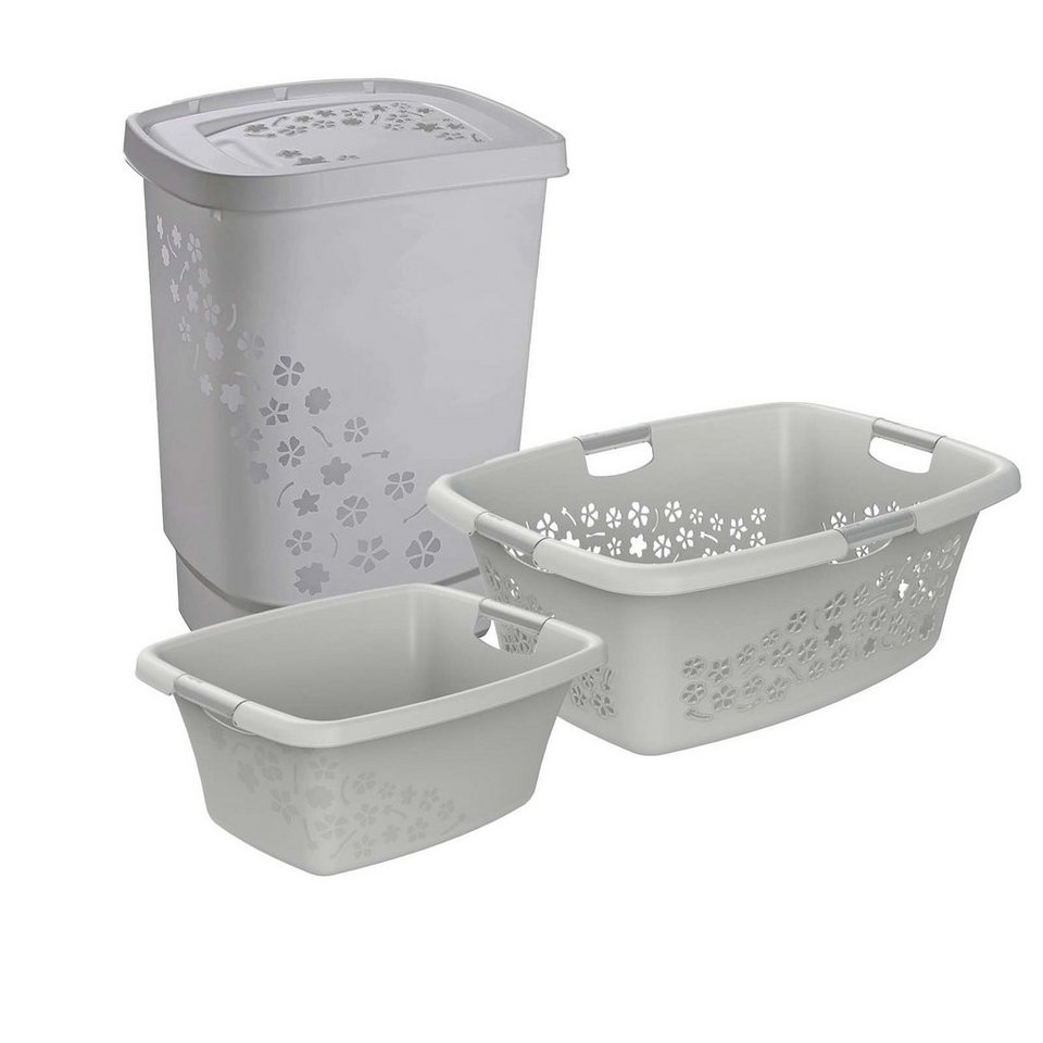 Rotho Wäschekorb Flowers Wäschekorbset 3 Tlg 12l 25l 50l Kunststoff