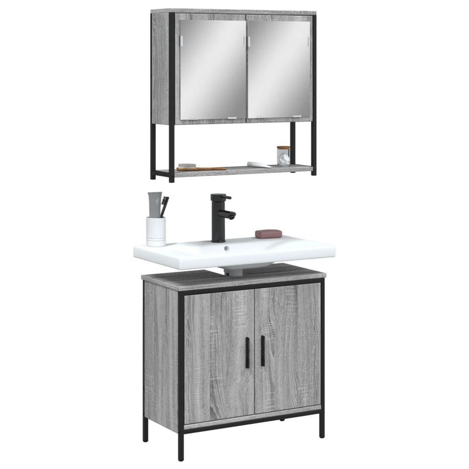 Vidaxl Badezimmer Set 2 Tlg Badmöbel Set Grau Sonoma Holzwerkstoff 1 St