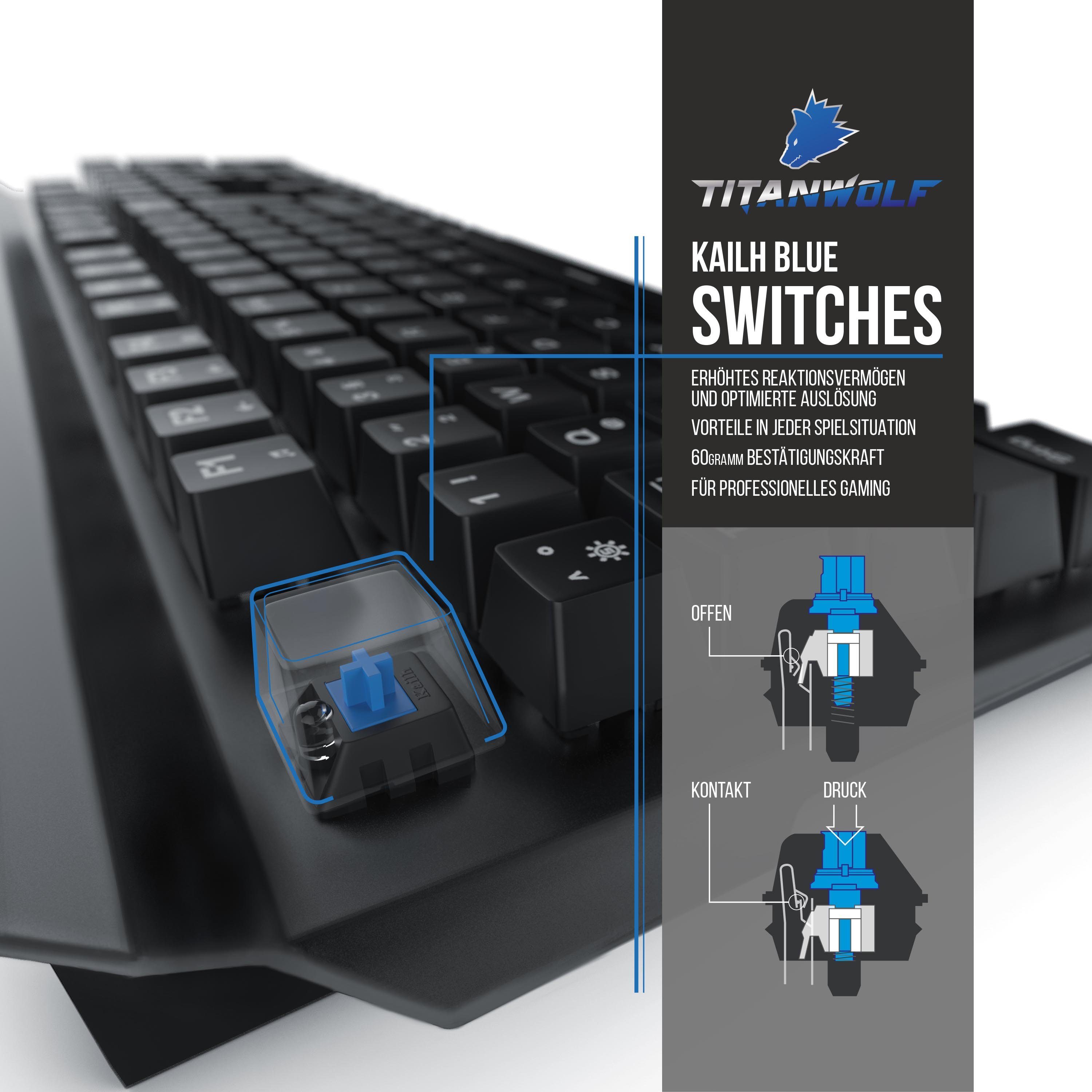 Titanwolf Gaming-Tastatur (mechanisch, Aluminium Gehäuse, RGB LED ...