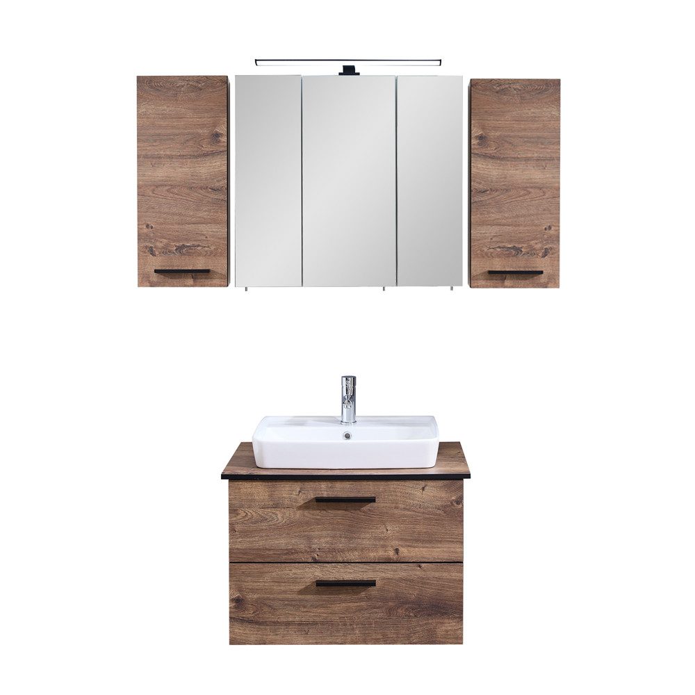 Lomadox Badmöbel-Set MURCIA-66, (Spar-Set, 4-St), Eiche Ribbeck quer Nb. mit schwarzen Kanten ...