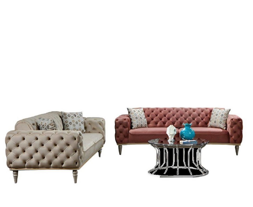 Jvmoebel Wohnzimmer Set Beige Rosa Chesterfield Garnitur Moderne Sofas