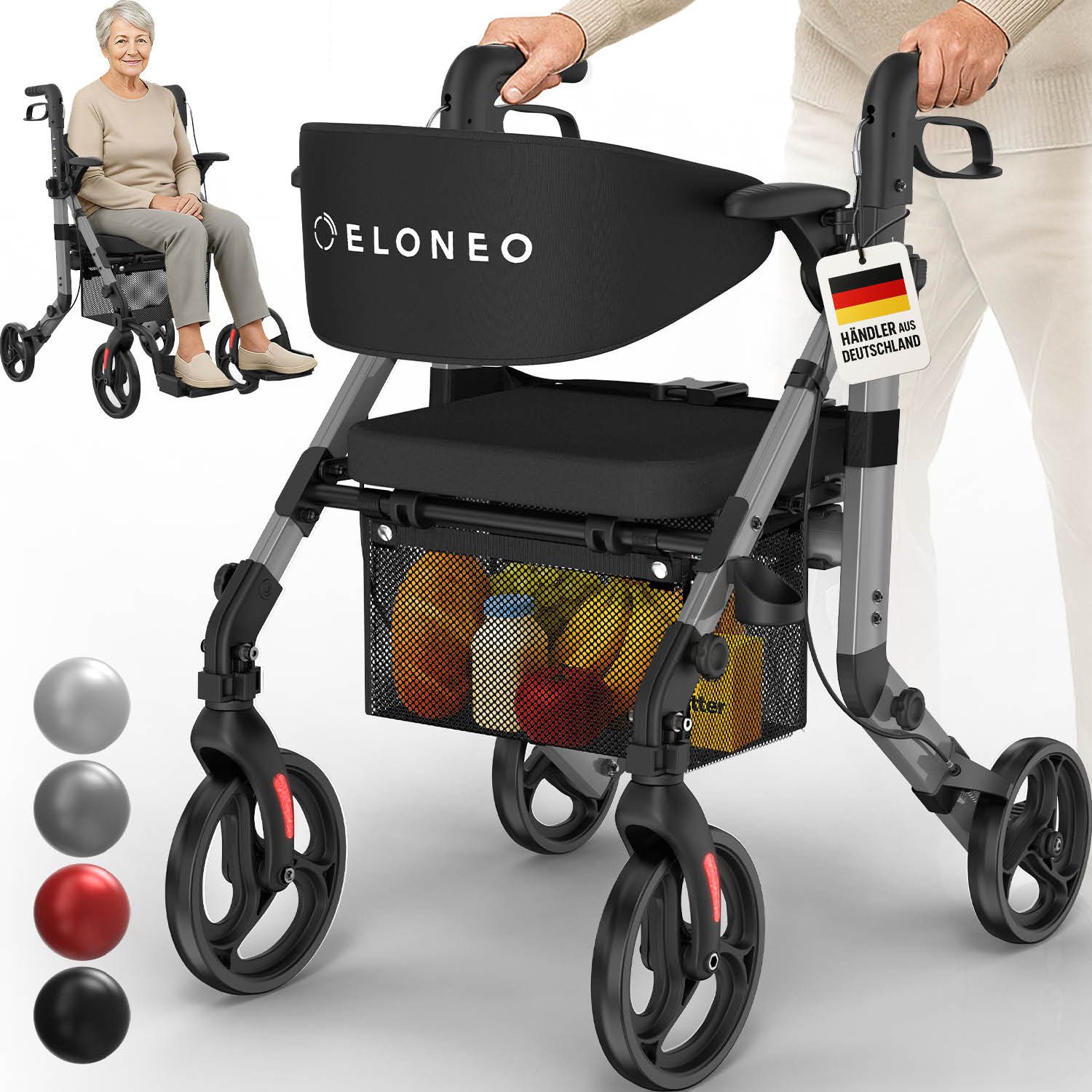 ELONEO Rollator 2in1 Rollator & Rollstuhl, Faltbar und Leicht, Outdoor ...