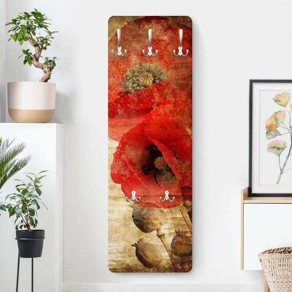 Bilderdepot24 Garderobenpaneel Rot Blumen Floral Shabby Retro Vintage