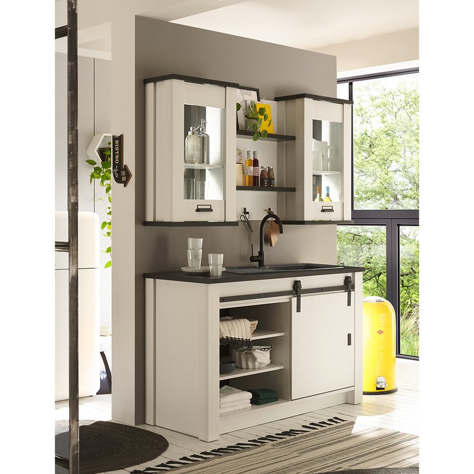 Lomadox Küchenzeile Shelton 61 Küchen Set In Pinie Weiß Mit Anthrazit