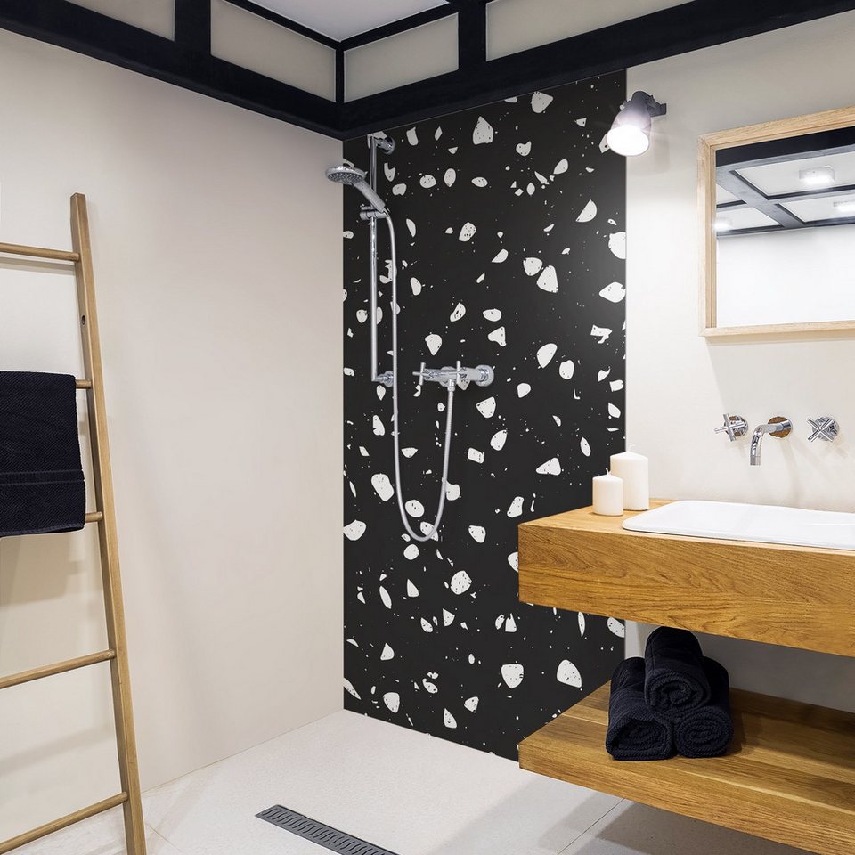 Bilderdepot24 Badrückwand Terrazzo Schwarz Duschrückwand Ohne Bohren