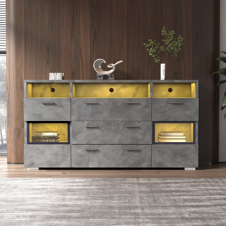 Merax Sideboard Mit 3 Schubladen Und 3 Offenen Fächern Kommode