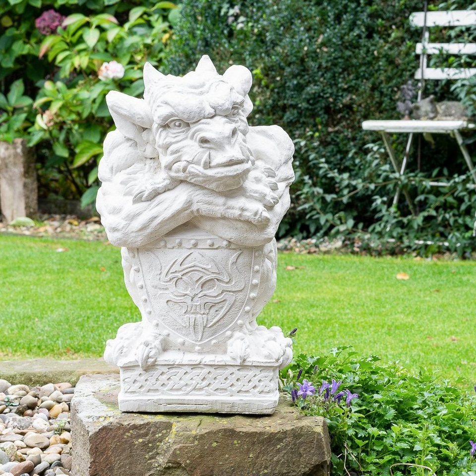 Antikas Gartenfigur Gargoyle Gigant Steinguss Weiß H 38 Cm X T 27 Cm