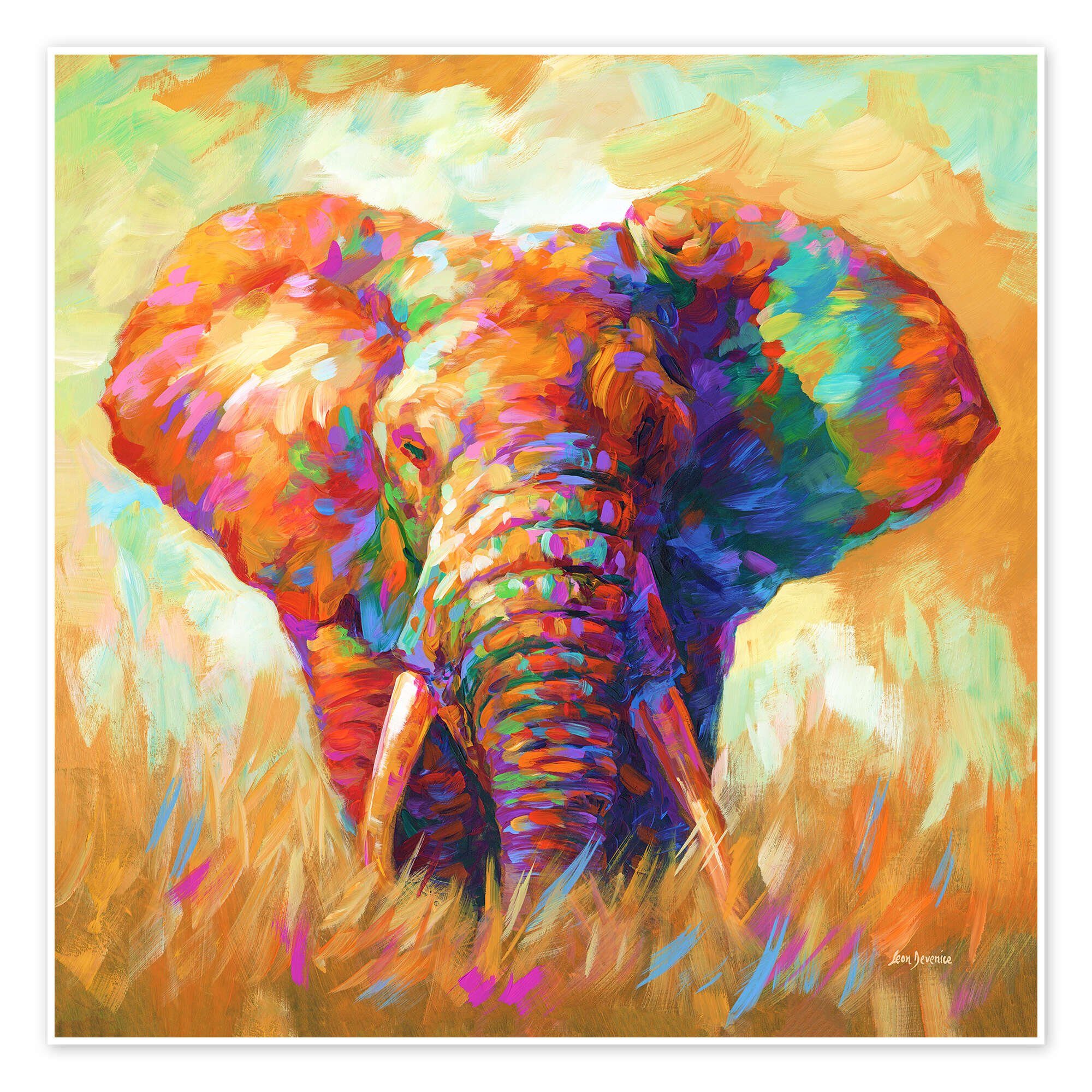 Posterlounge Poster Leon Devenice Farbenfroher Elephant Malerei