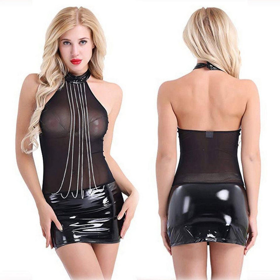 Aukuu Set Corsage Bh Set Sexy Dessous Sexy Schwarzer Lackleder