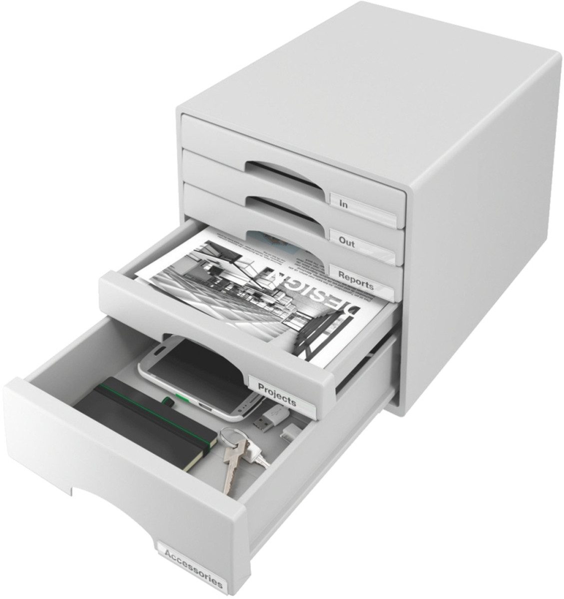 LEITZ Organizer Schubladenbox Plus 5 Schubladen Polystyrol grau.