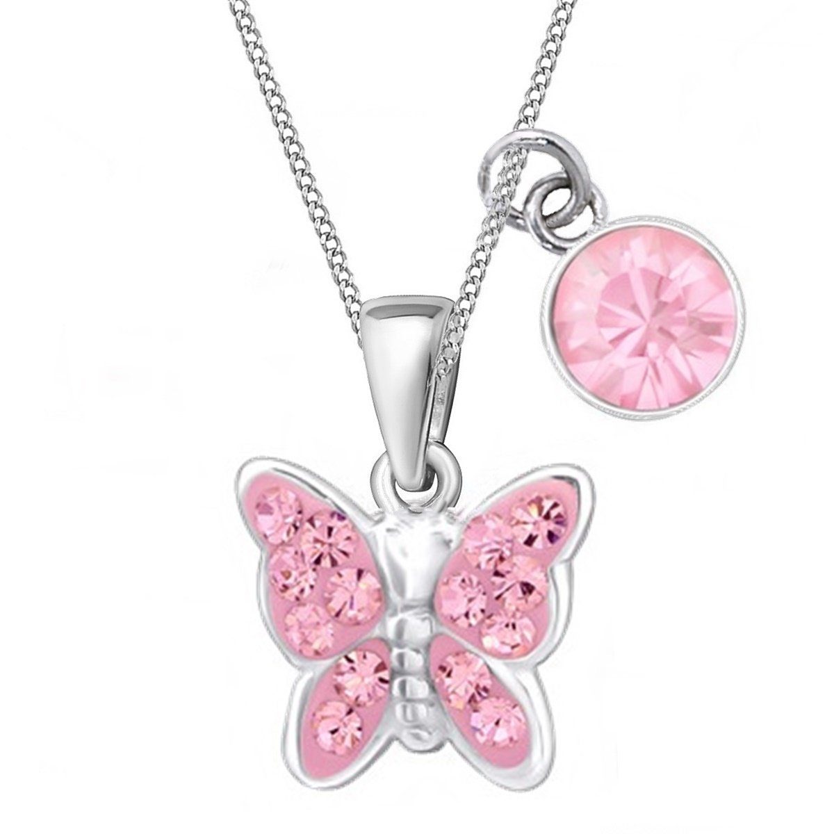 Goldene Hufeisen Kette mit Anhänger Schmetterling Kristall Halskette 925 Silber mit Rosa ...