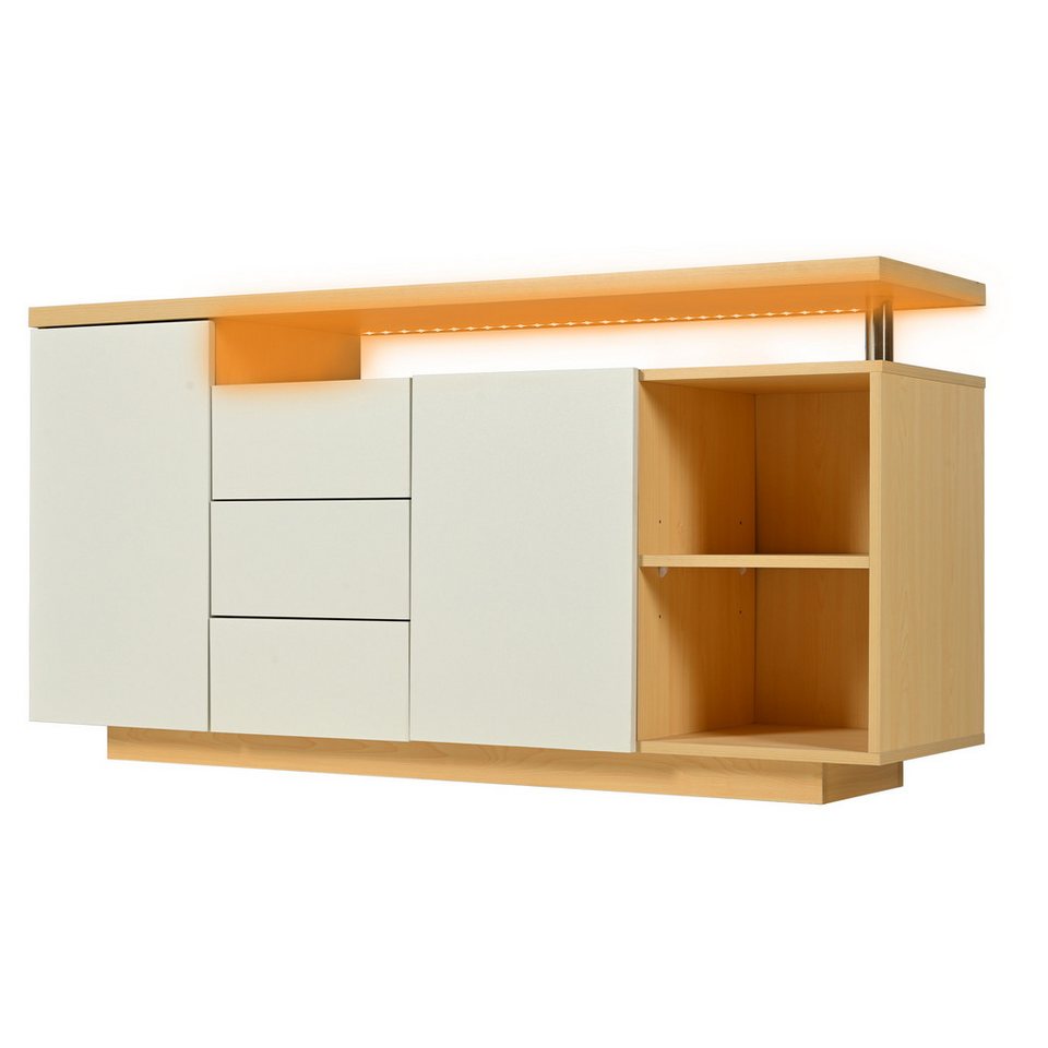 Yorbay Sideboard Kommode Weiß Mit Kontrollierbare Led Beleuchtung Aus