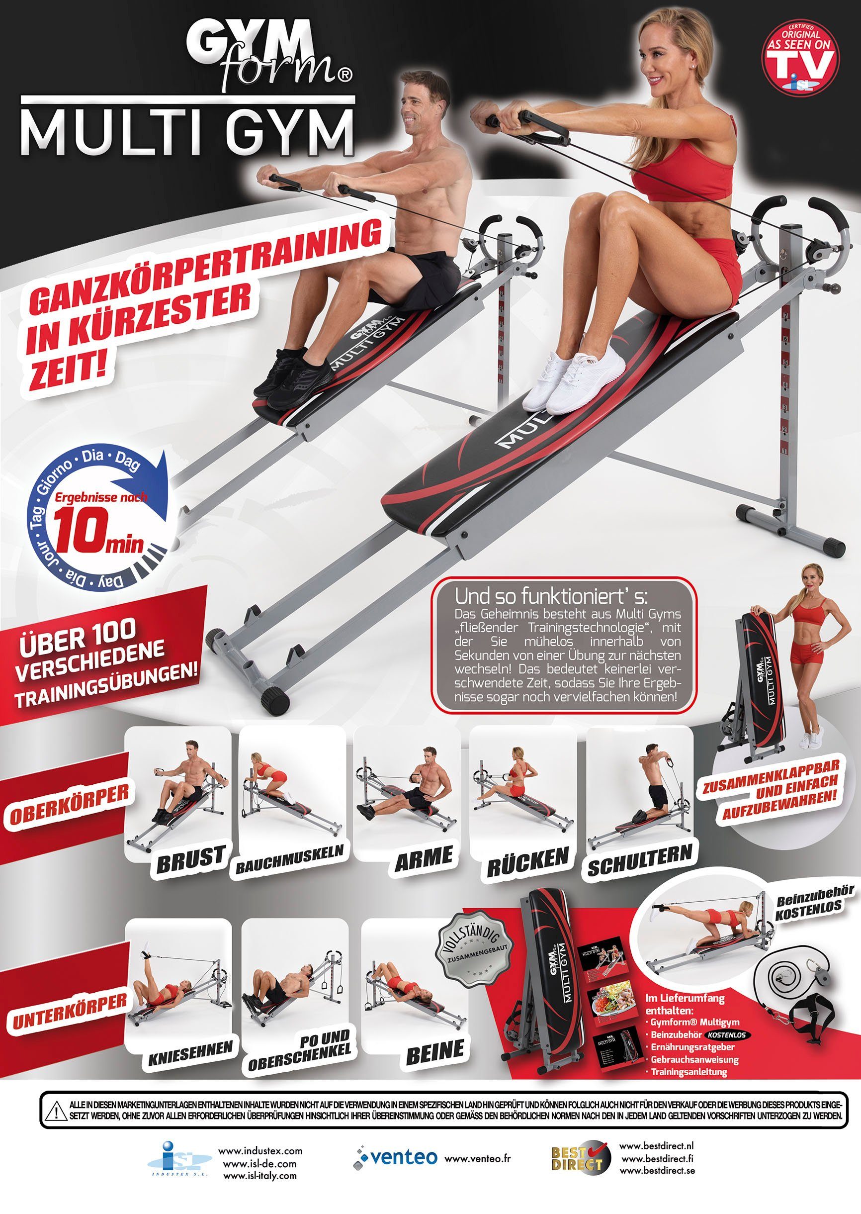 Gymform® Heimtrainer Multigym (7-tlg., mit Beinzubehör, mit Seilzug ...