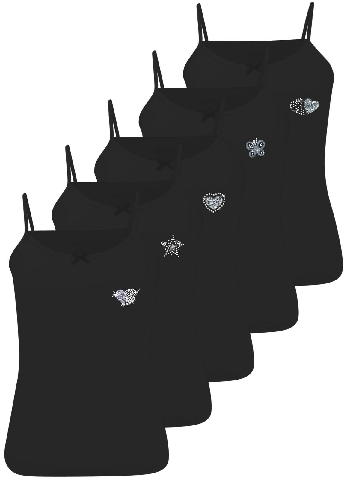 Loreza Unterhemd 5er Set Mädchen Unterhemden Strass Schwarz Set 5 St