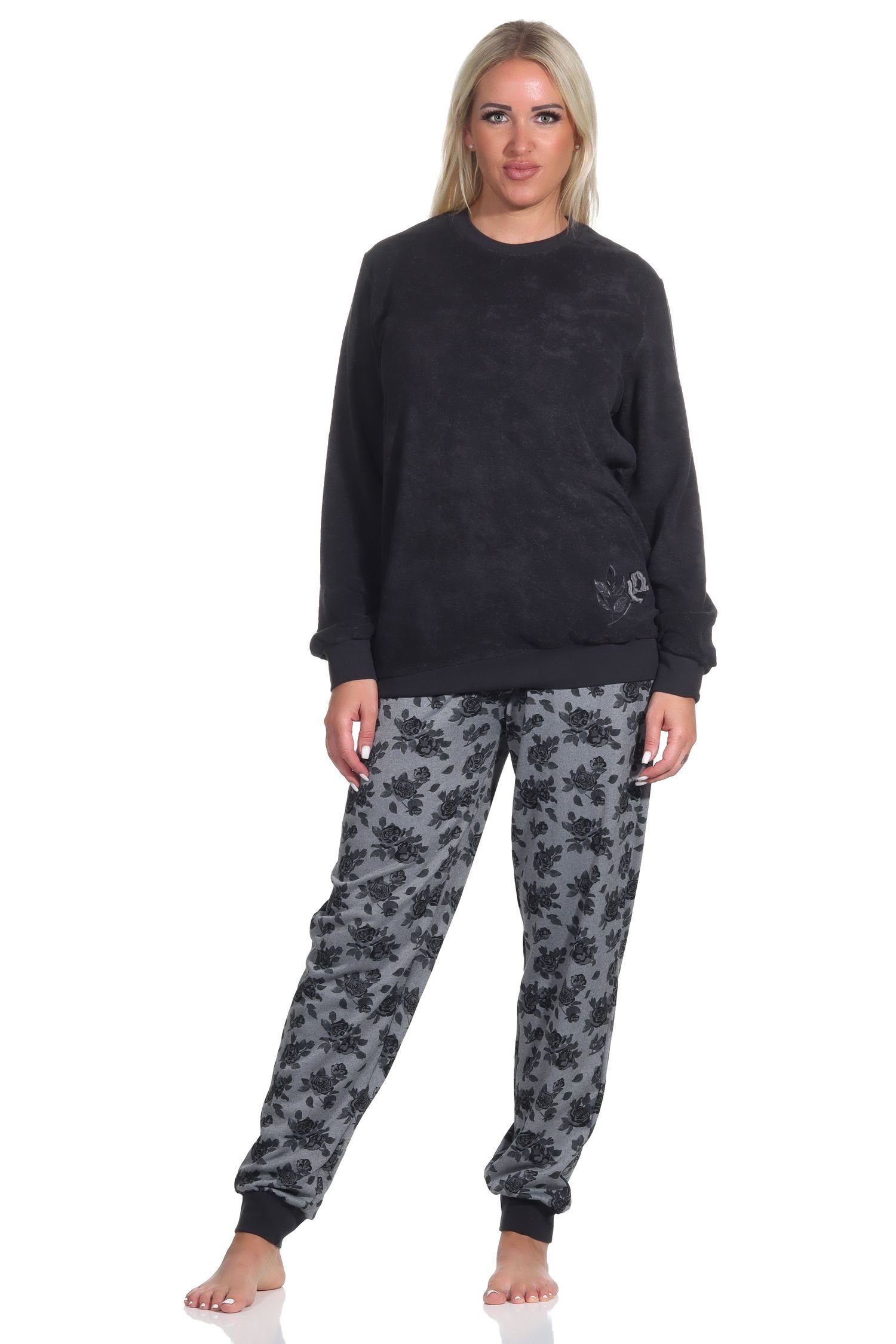 Normann Pyjama Damen Frottee Schlafanzug Langarm Mit Bündchen Pyjama