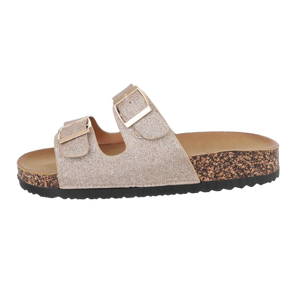 Ital Design Damen Mules Freizeit Pantolette Flach Pantoletten In Gold